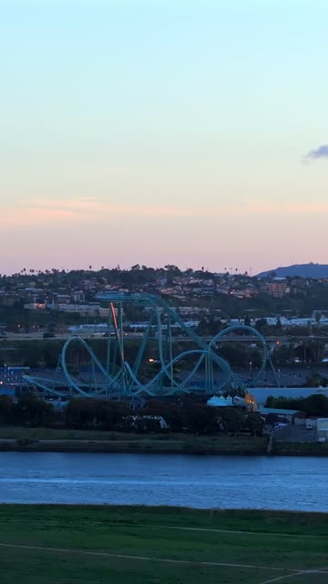 Aerial view of Mission Bay and Seaworld during sunset | Vertical Drone ...